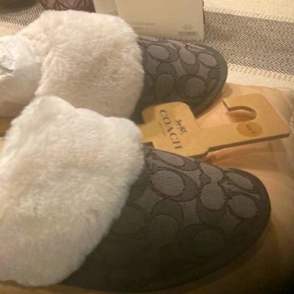 Coach | Shoes | Coach Blackcoal Ziva Slipper In Signature Jacquard ...